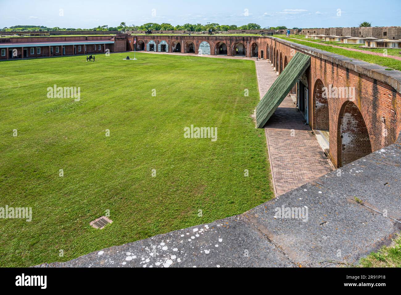 View of the grassy courtyard from the terreplein at Fort Pulaski on ...