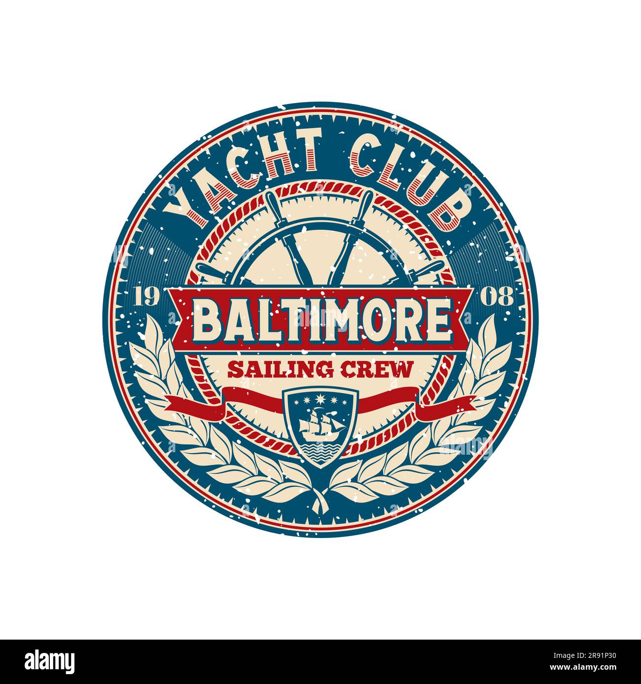 Yacht club retro patch, sailing regatta crew badge. Sea navigation ...