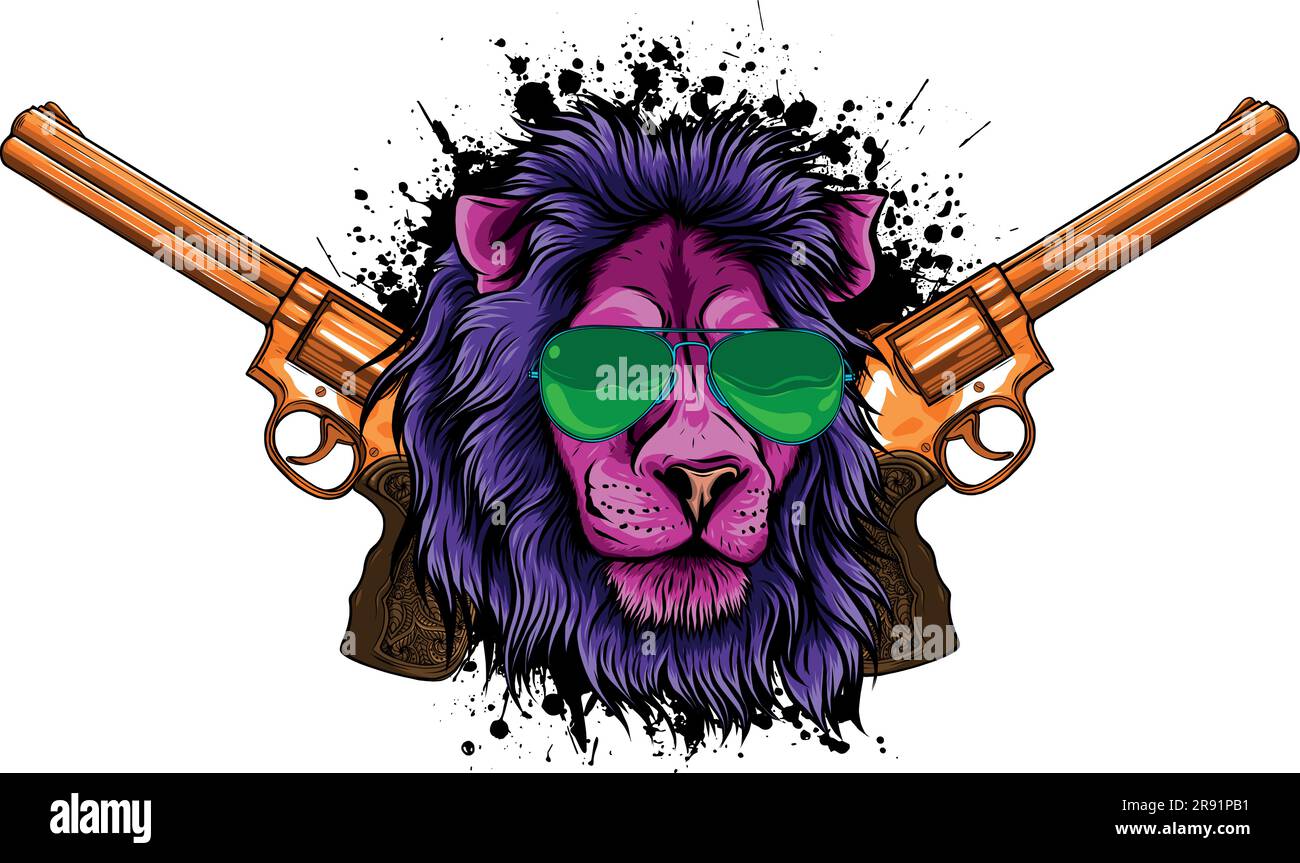 vector illustration of Lion head with two gun Stock Vector Image & Art ...
