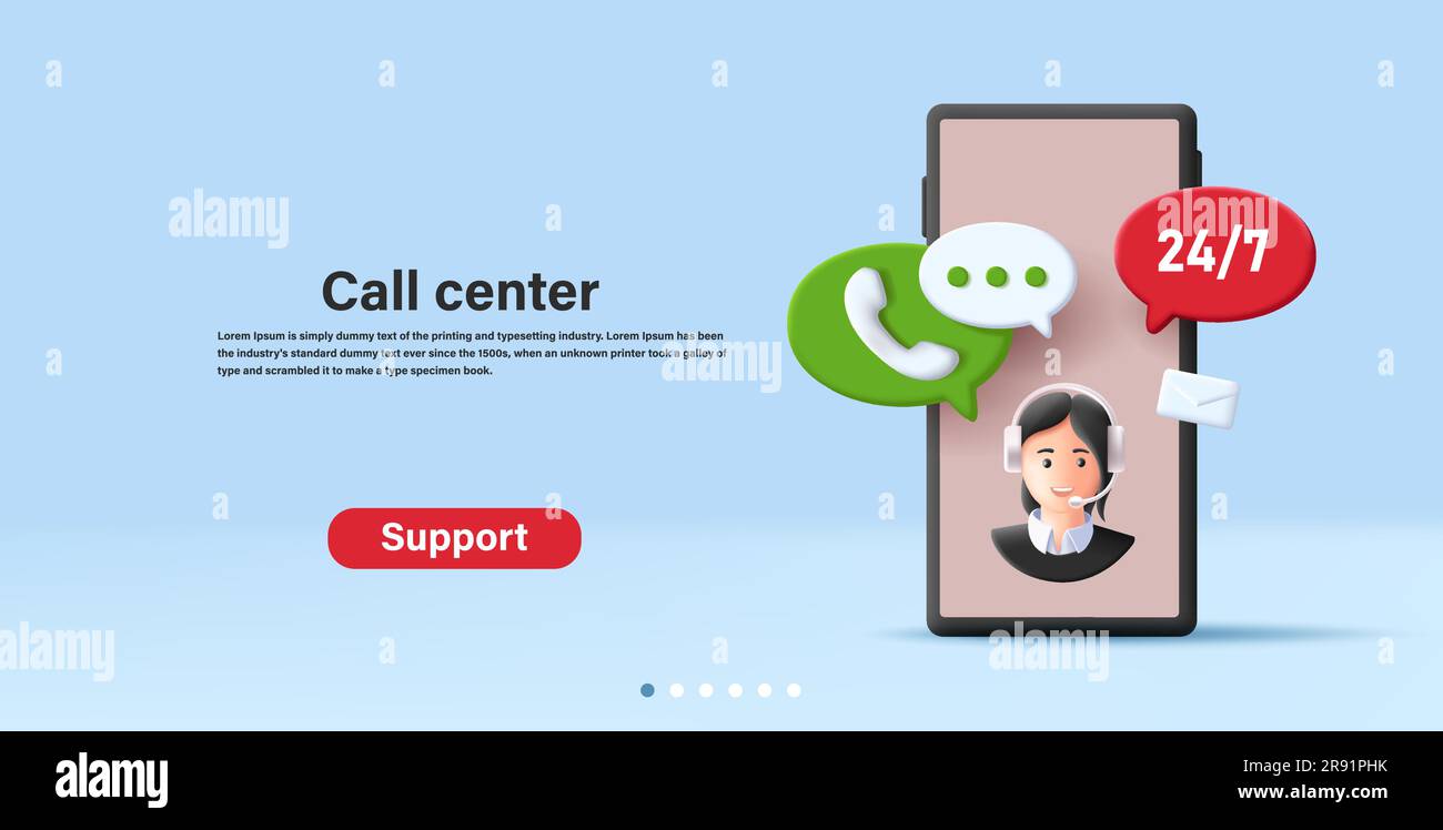 3d render style illustration of call center support person with headset ...