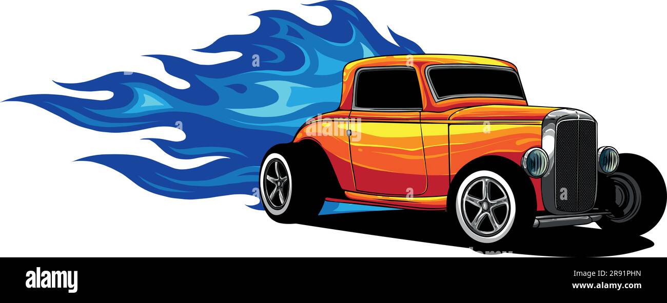 vector illustration of hot rod car with flames Stock Vector Image & Art ...