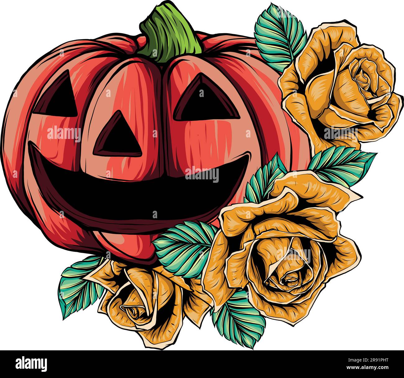 vector illustration of halloween pumpkin with roses Stock Vector Image ...