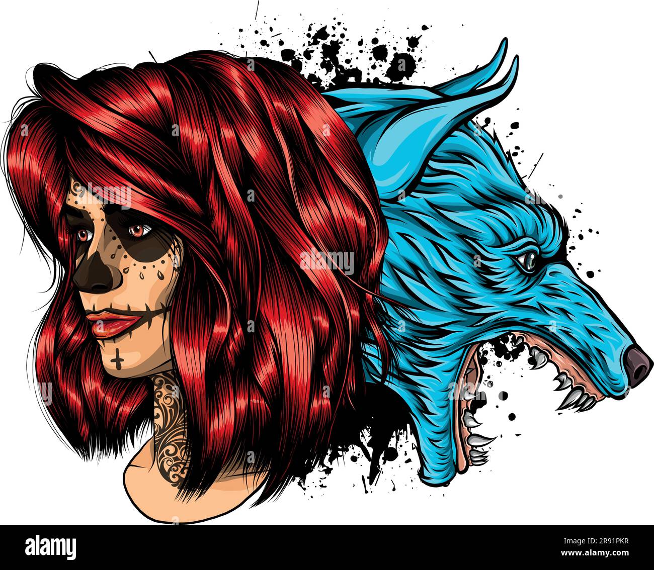 Girl Wolf Head Tattoo