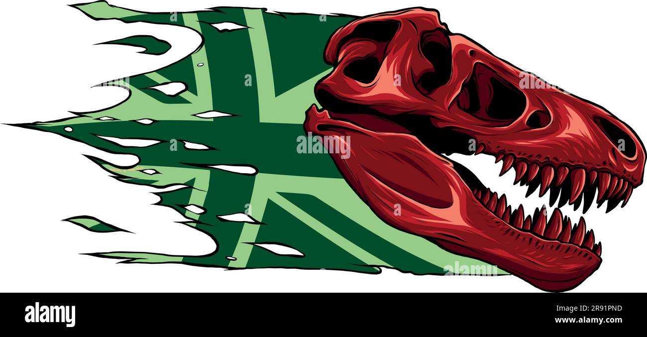 vector illustration of T-rex Skull with british flag Stock Vector Image ...