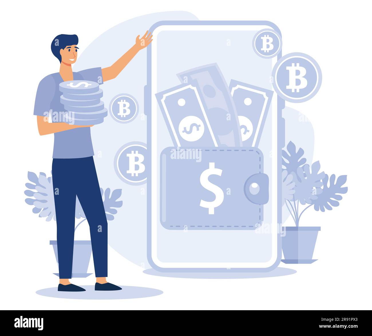 Digital money concept, electronic wallet, e-money transfer, payment ...