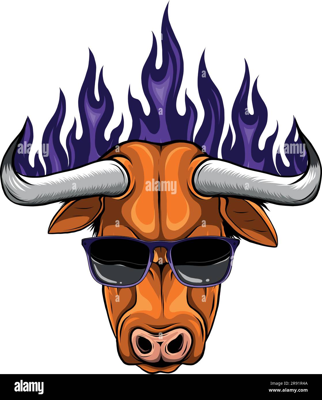 vector illustration of Bull head in sunglasses and flames Stock Vector ...