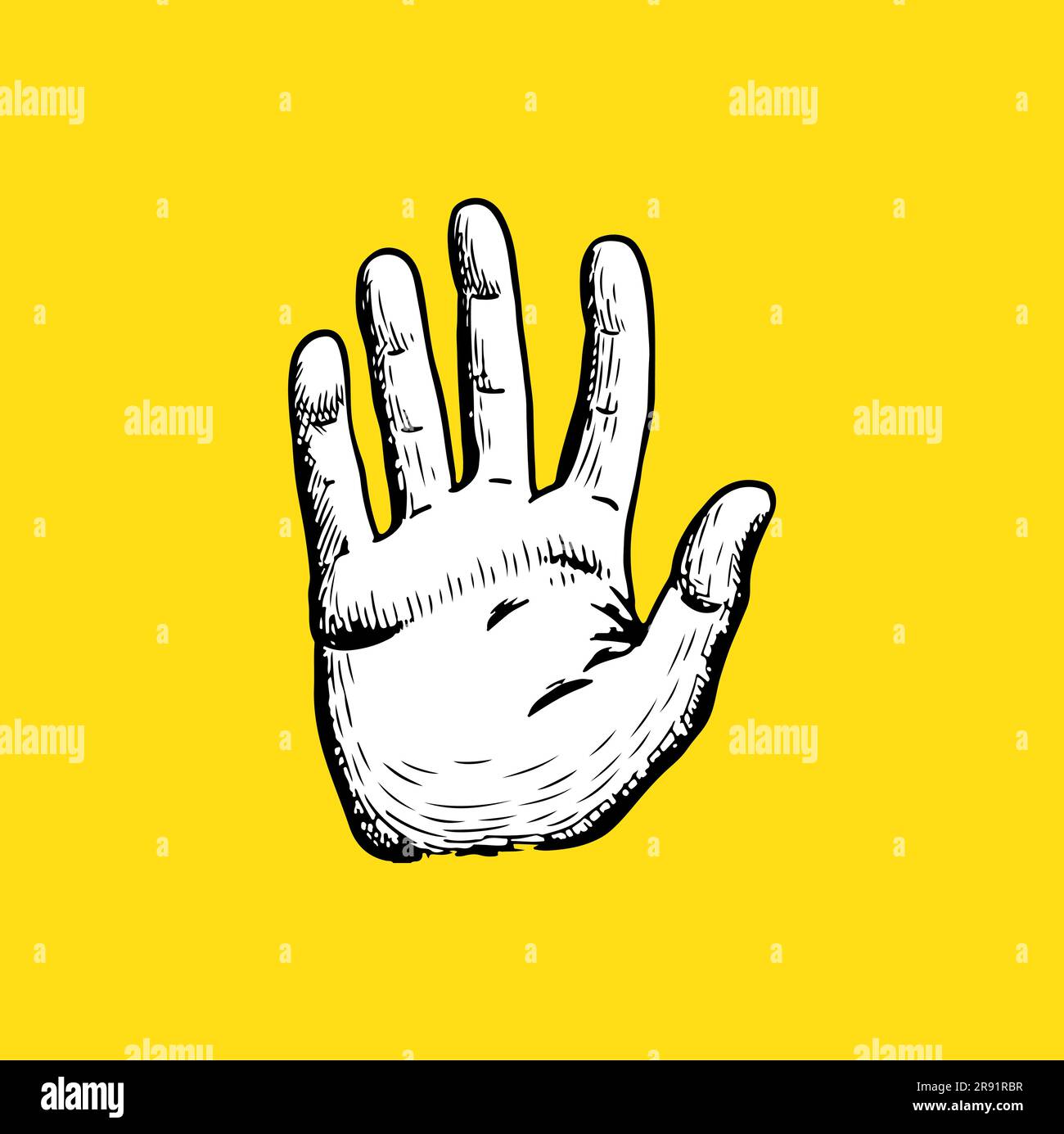 Five Fingers Hand Sign. Detailed Drawing - vector Stock Vector Image ...
