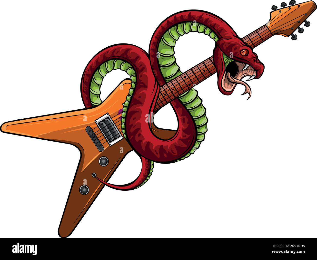 vector illustration of guitar with snake on white background Stock ...
