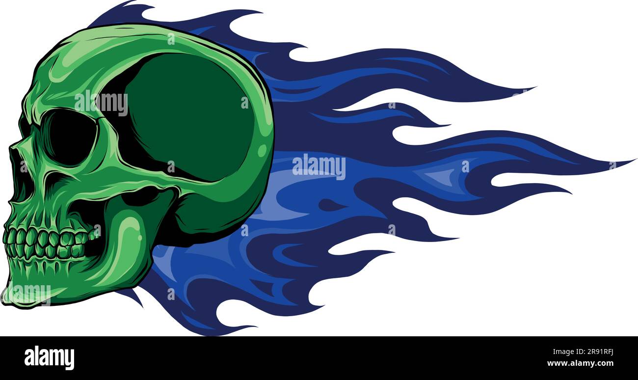 vector illustration of Skull on Fire with Flames on white background ...