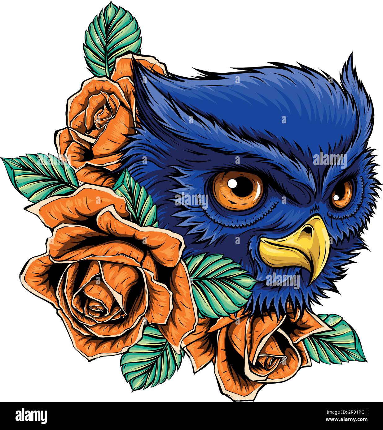 Vector illustration of owl head with rose flowers Stock Vector Image ...