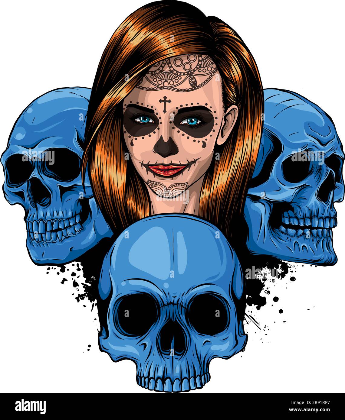 Vector Illustration Of Dead Girl With Skulls Stock Vector Image And Art
