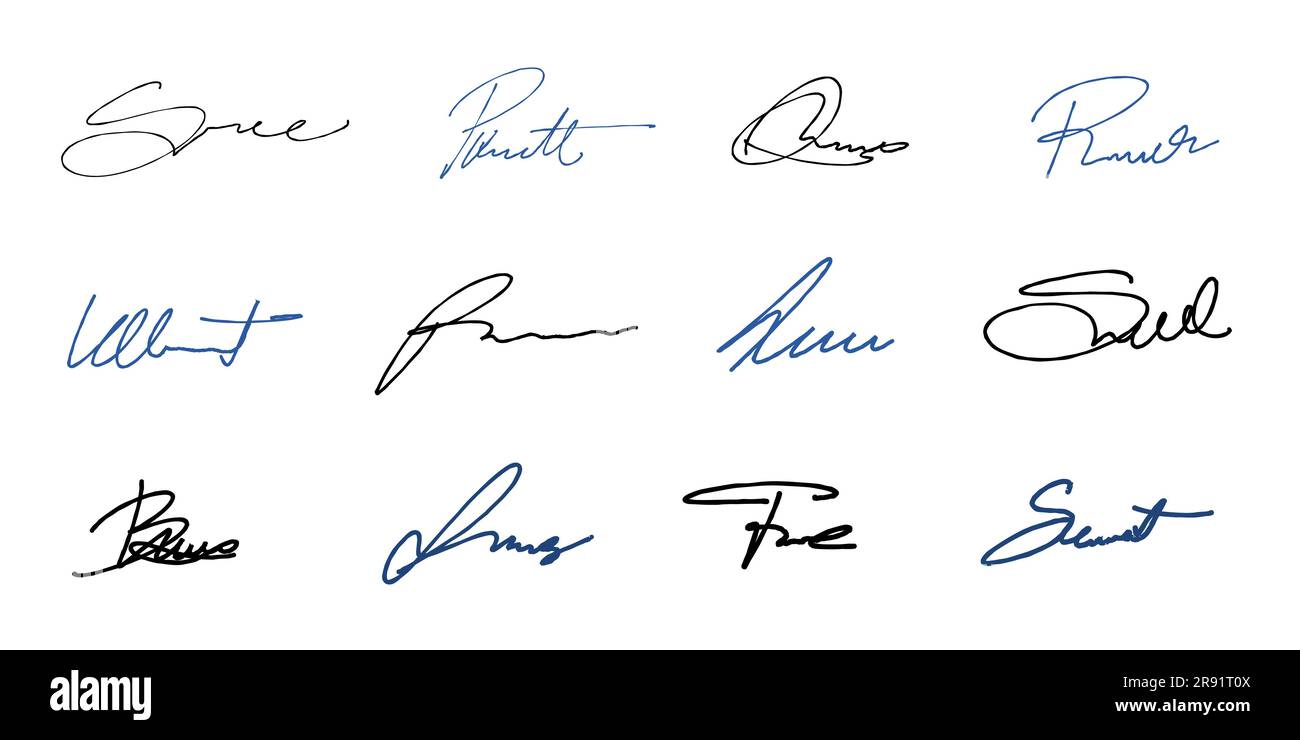 Handwriting isolated signature set. Vector pack with isolated imaginary ...