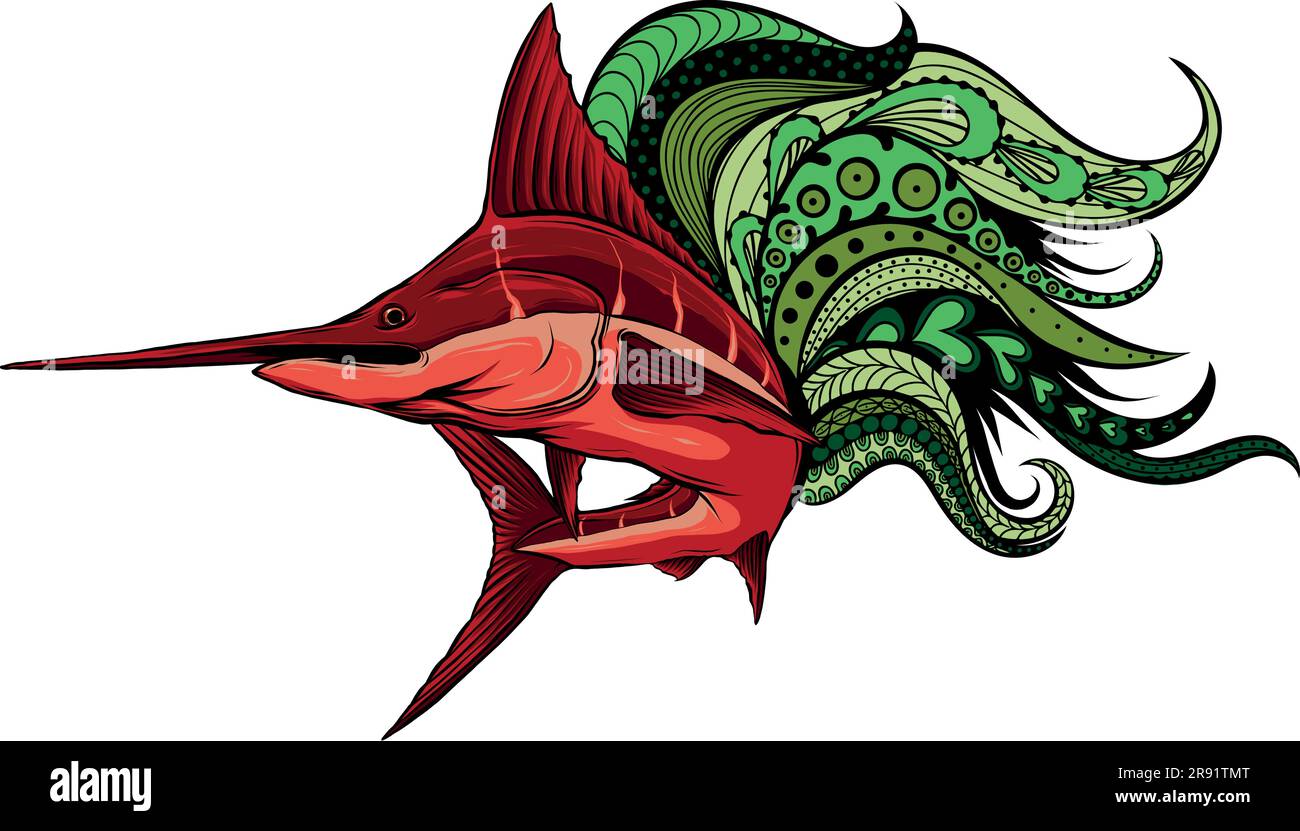 vector illustration of marlin fish with mandala decoration Stock Vector ...