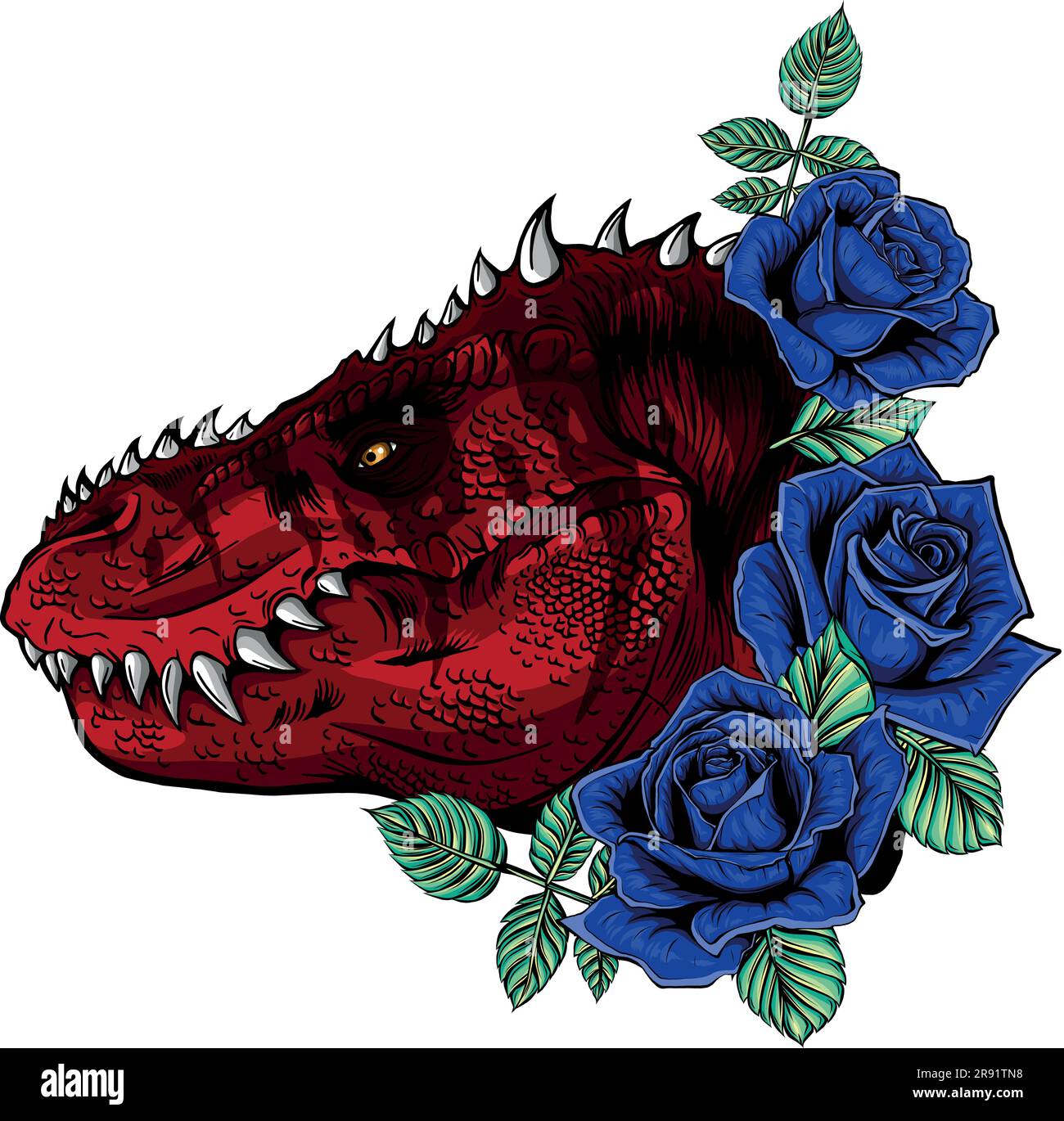 Dinosaurus tyrannosaurus rex head. Dinosaur and roses frame Stock ...