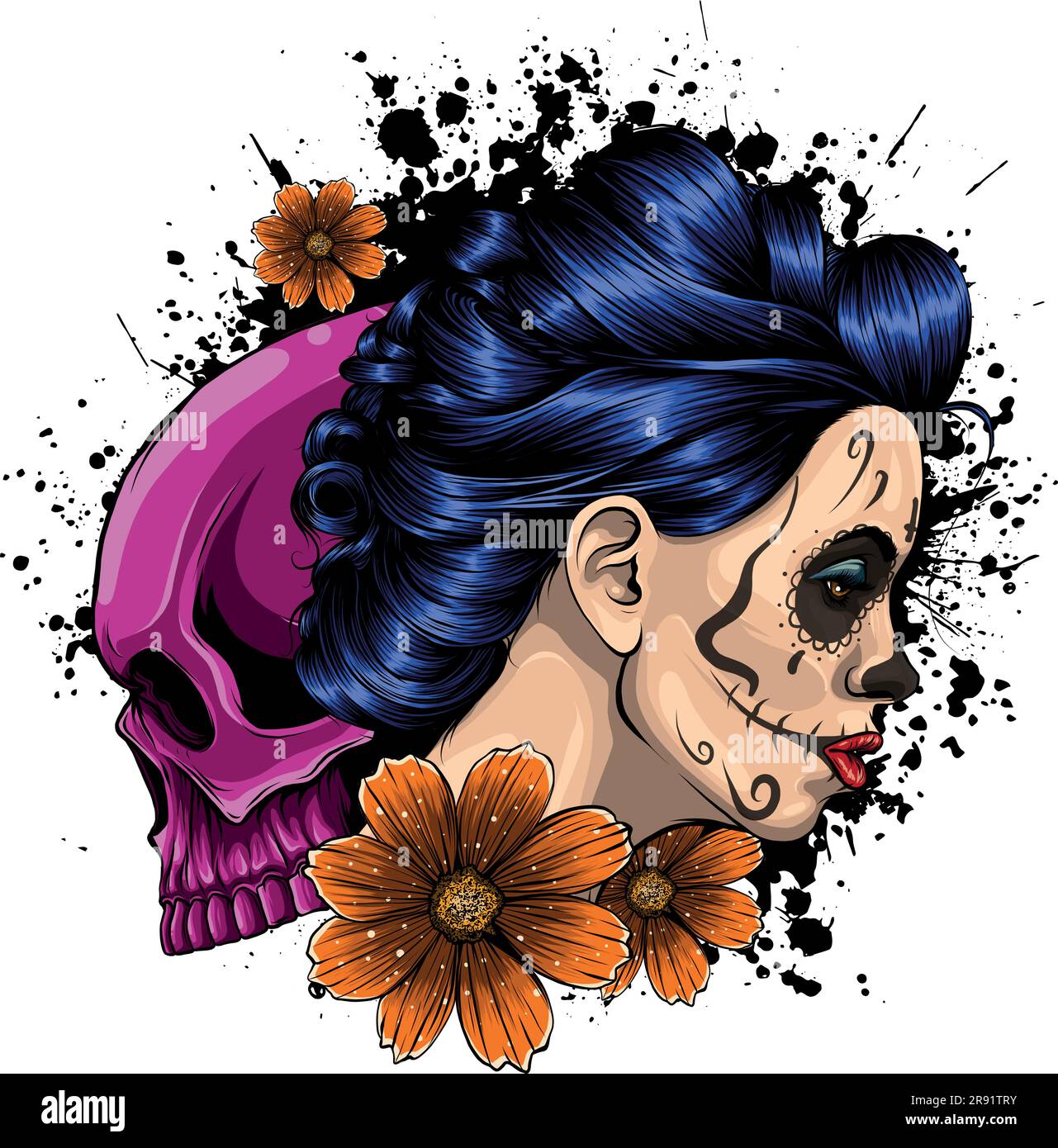 vector illustration of Dead girl with skull Stock Vector Image & Art ...