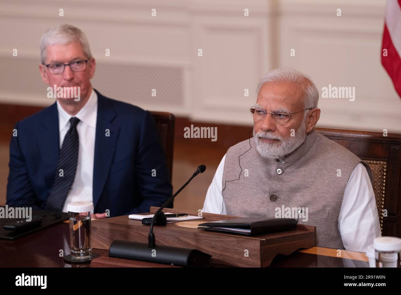 Prime Minister Narendra Modi of the Republic of India, right, makes ...