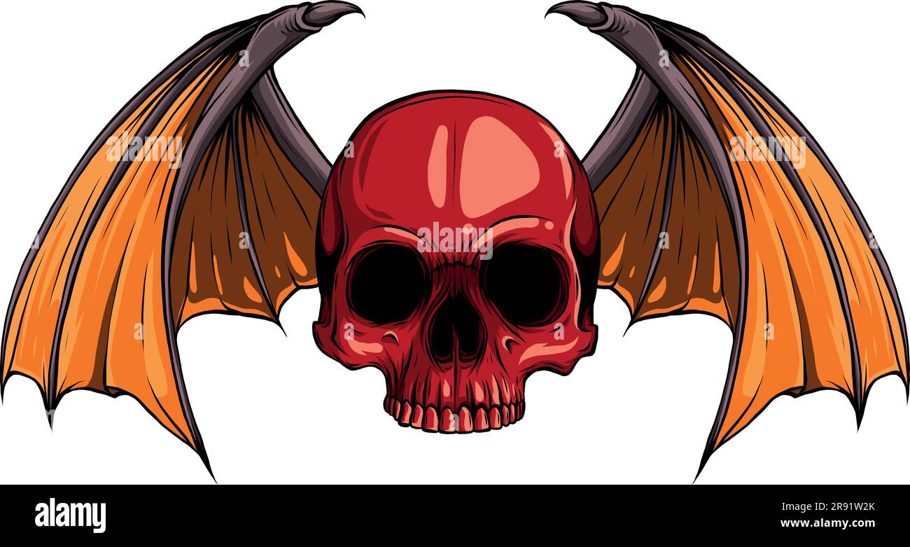 A winged skull bat or dragon wings in a vintage woodcut etched or ...