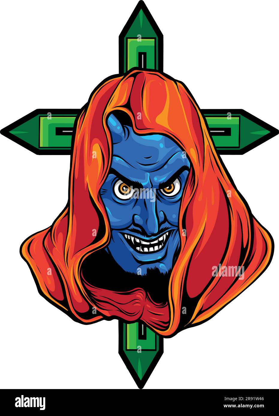 vector illustration of hooded devil head with cross Stock Vector Image ...