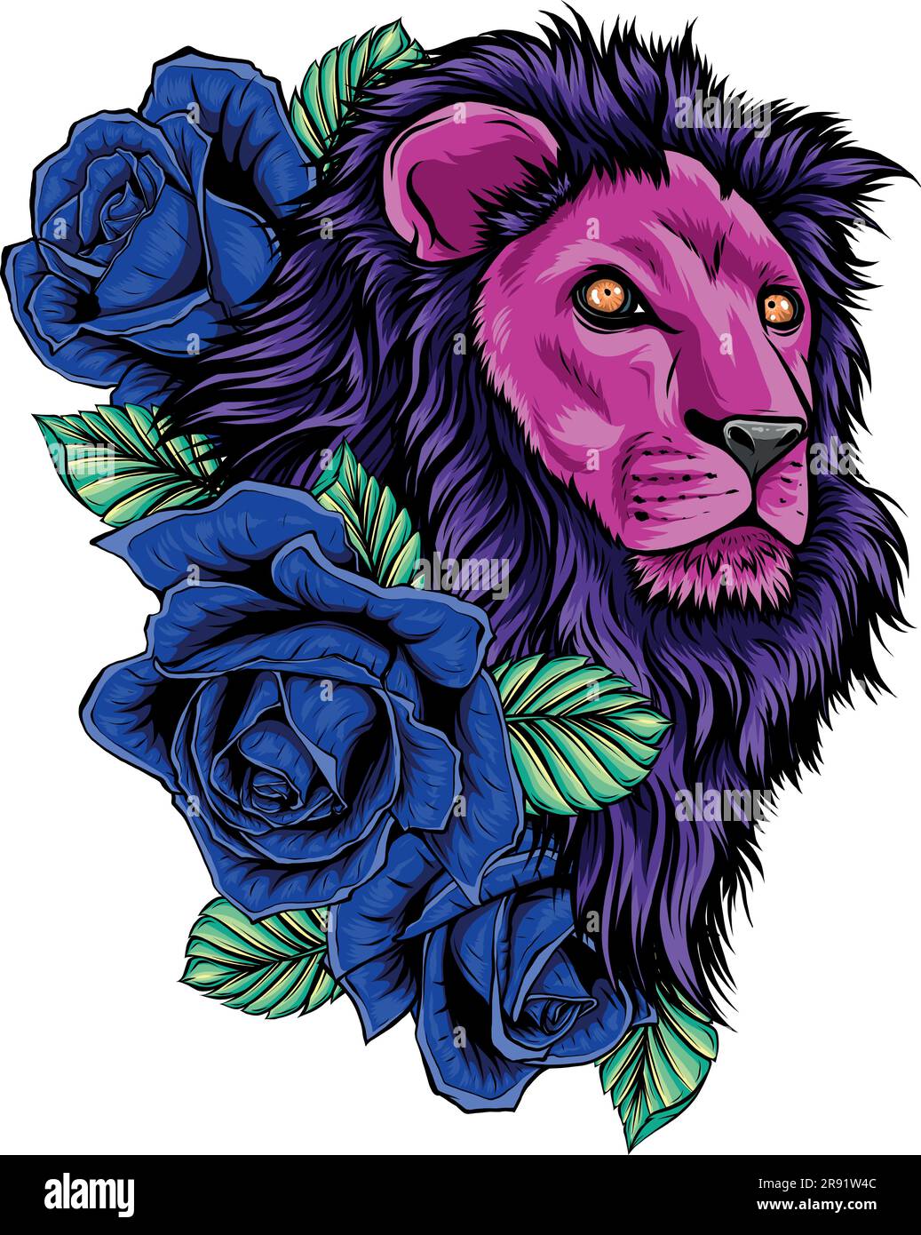 vector illustration of lion head with roses Stock Vector Image & Art ...