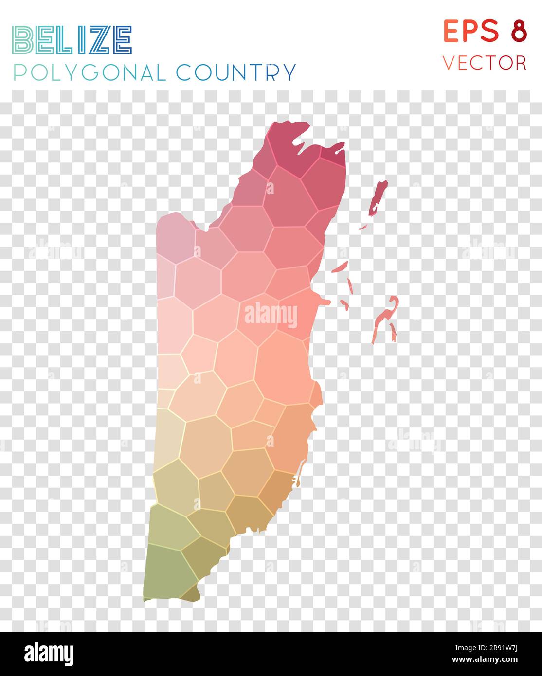 Belize polygonal map, mosaic style country. Charming low poly style ...