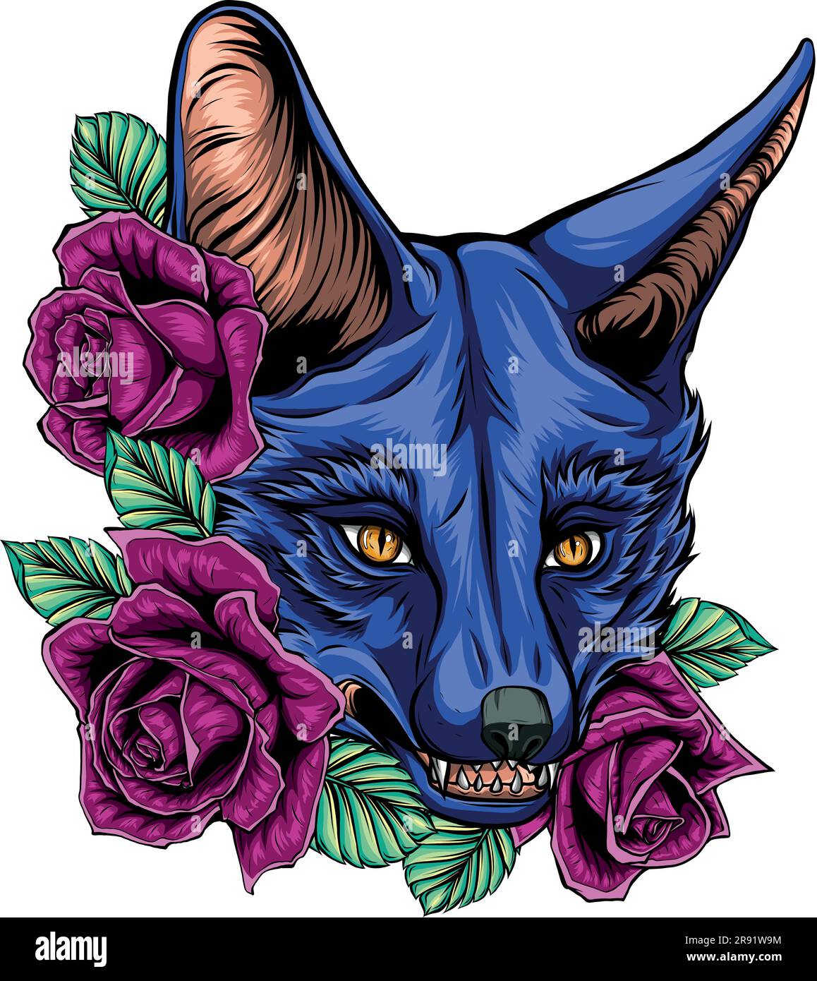 vector illustration of fox and roses flowers Stock Vector Image & Art ...