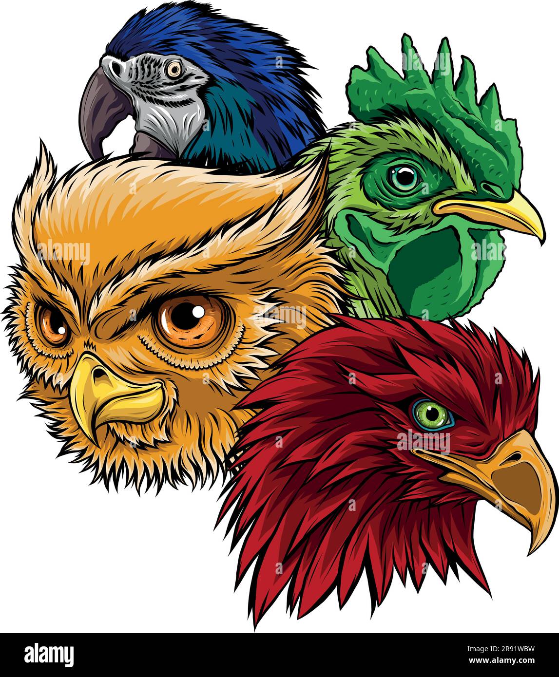 vector illustration of birds head on white background Stock Vector ...