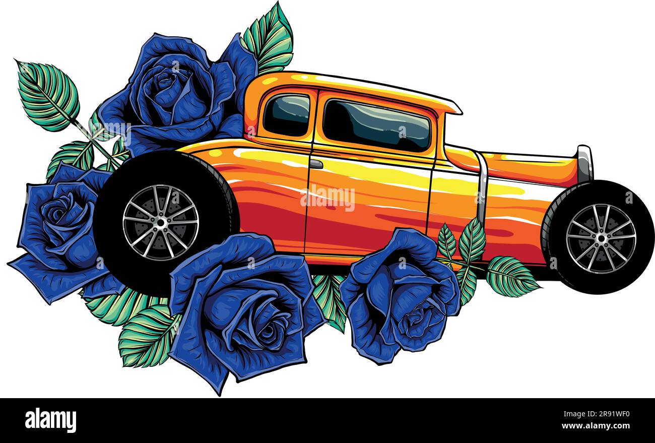 vector illustration of hot rod car with roses Stock Vector Image & Art ...