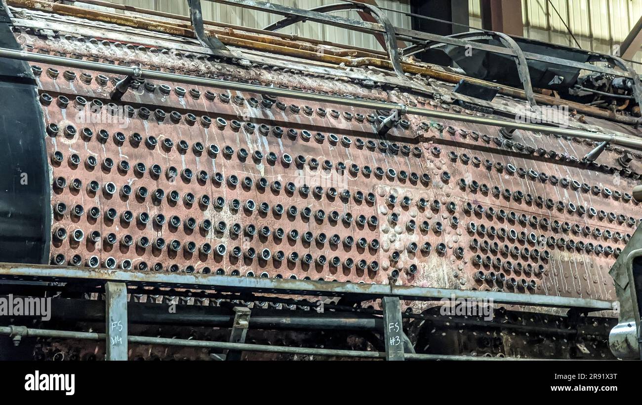 View of an Antique Steam Locomotive Being Repaired by Replacing Stay ...
