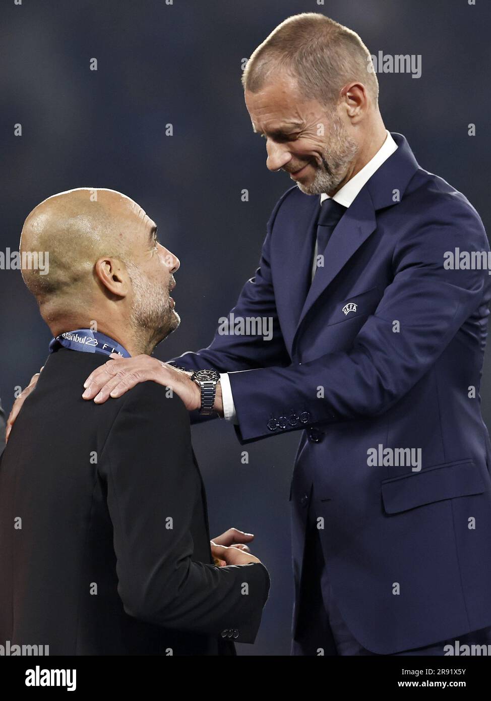 ISTANBUL - (LR) Manchester City FC coach Pep Guardiola, UEFA President ...