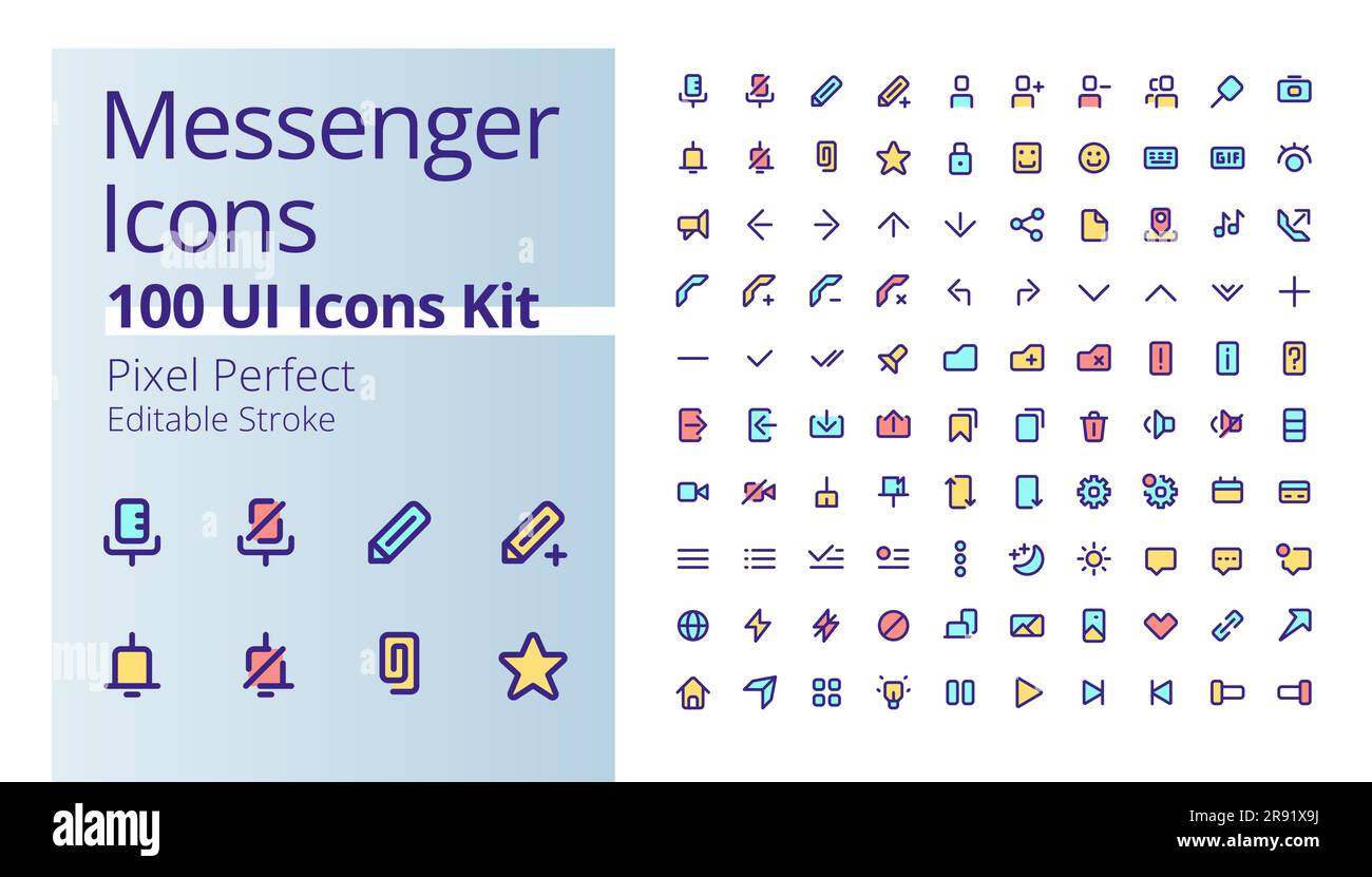 Messenger application pixel perfect RGB color ui icons kit Stock Vector ...
