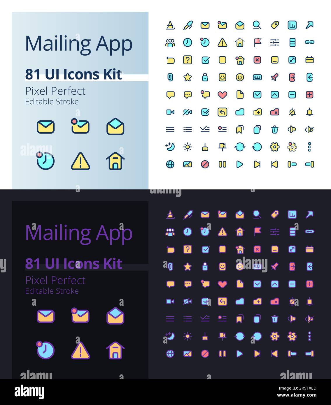 Mailing App Pixel Perfect Rgb Color Ui Icons Kit For Dark Light Mode Stock Vector Image And Art