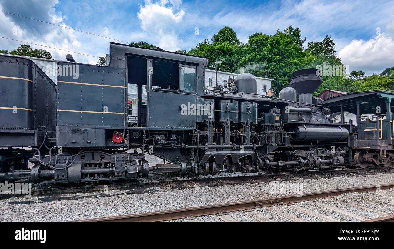 Close Up View of a Antique Shay Steam Locomotive's Running Gears as it ...