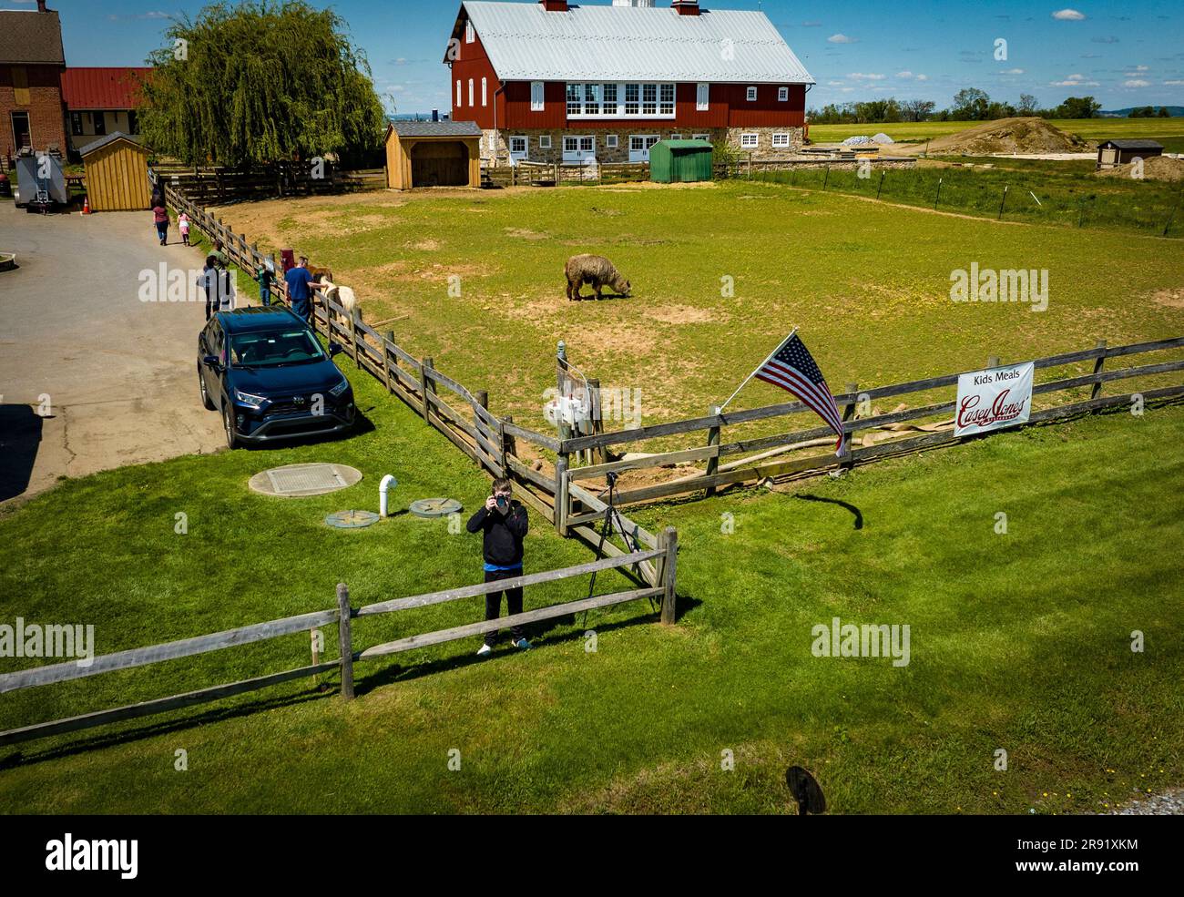 Ronks, Pennsylvania, May 6. 2023 - An Aerial View of Farm Animals, Barn ...