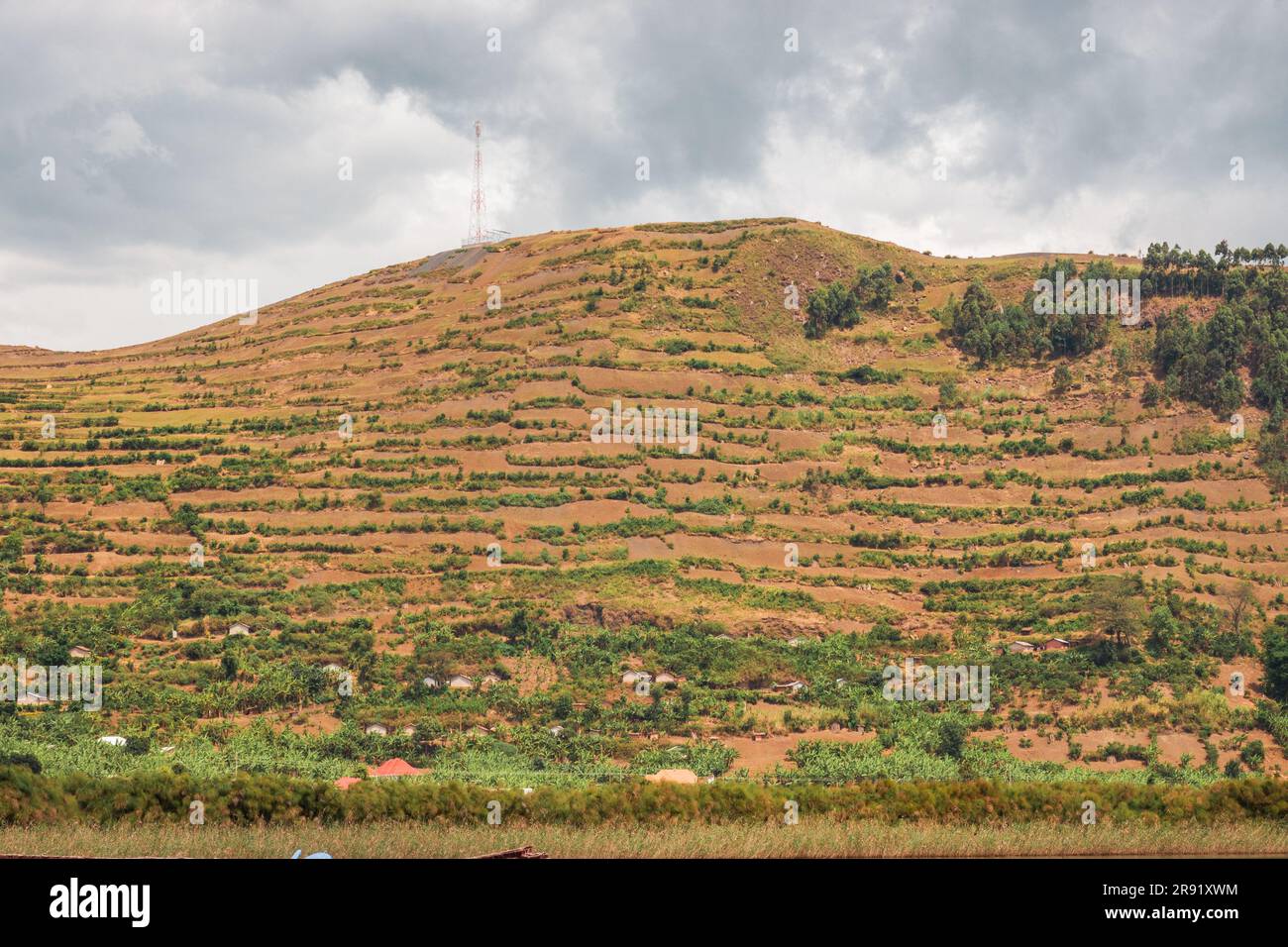 African landscape with lake against a mountain background at Lake ...