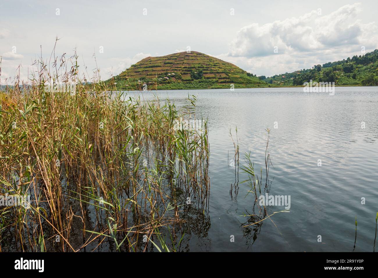 African landscape with lake against a mountain background at Lake ...