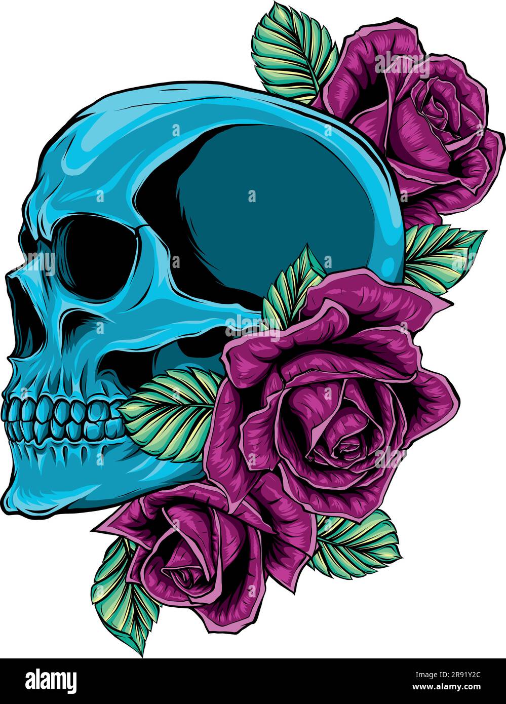 A human skulls with roses on white background Stock Vector Image & Art ...