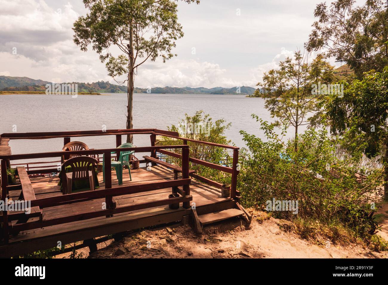 Scenic view of the observation deck at Lake Mutanda in Uganda Stock ...