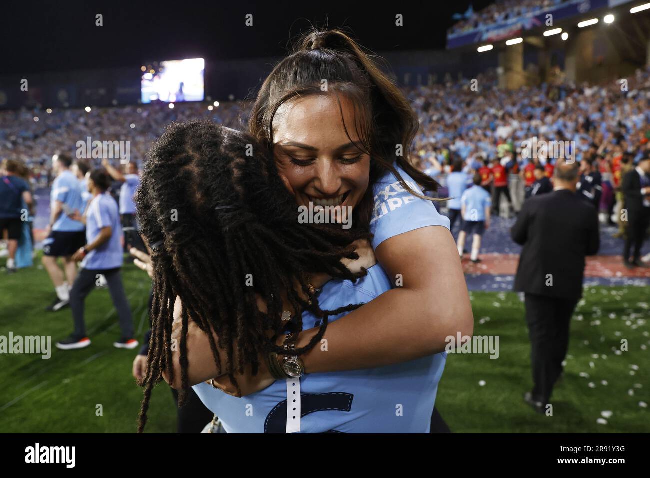 ISTANBUL - (LR) Nathan Ake of Manchester City FC, Kaylee Ramman during ...