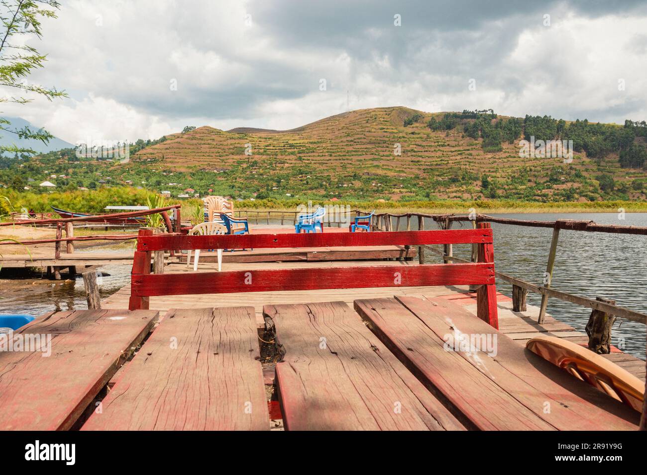 Scenic view of the observation deck at Lake Mutanda in Uganda Stock ...
