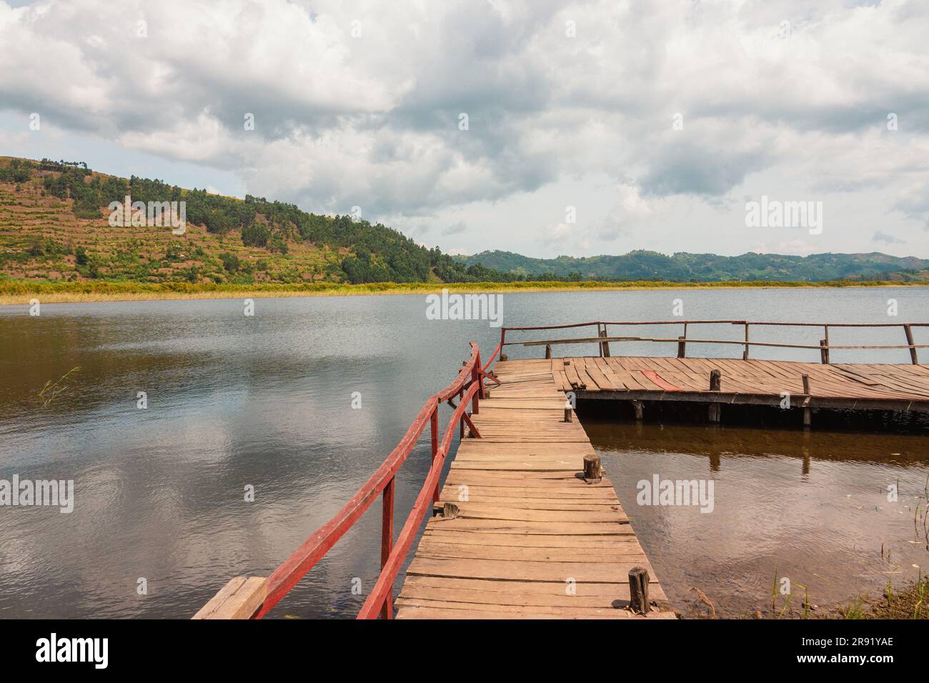 Scenic view of the observation deck at Lake Mutanda in Uganda Stock ...