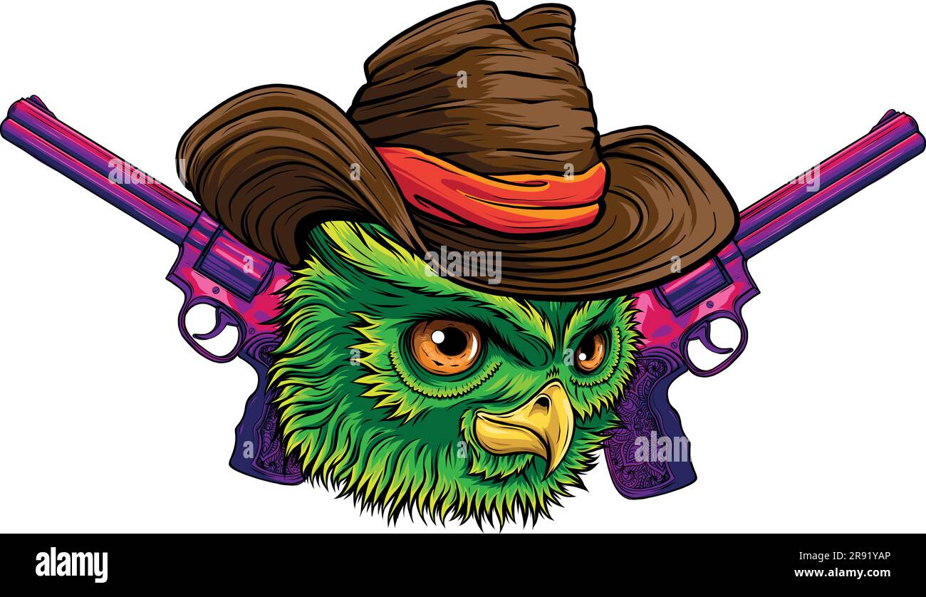 vector illustration of owl cowboy with hat and a gun Stock Vector Image ...