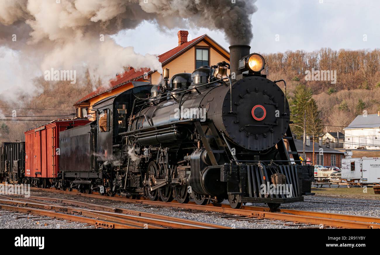 View of a Restored, Antique Steam Freight Train Approaching in Early ...