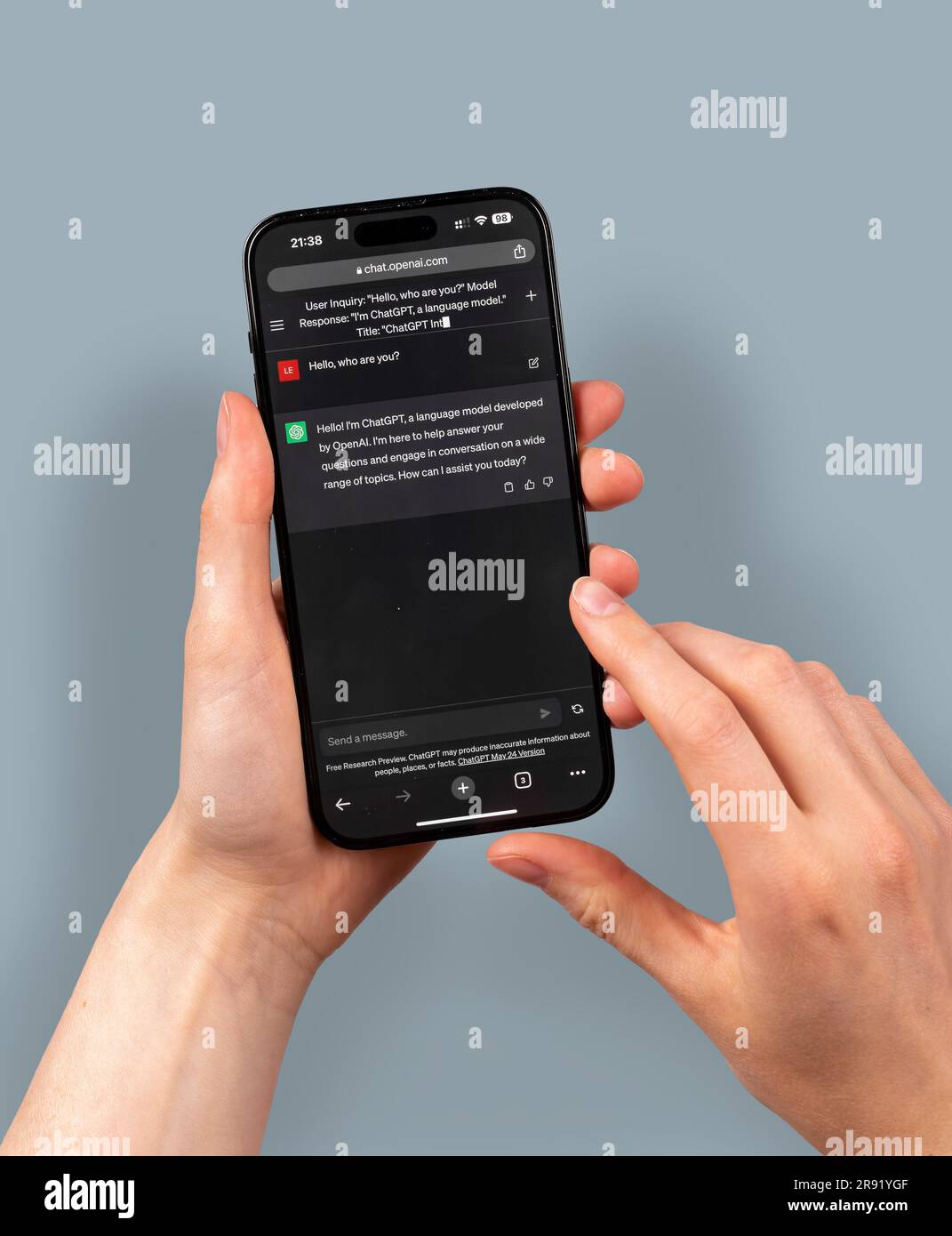 Lodz, Poland June 19 2023 Hand holding mobile phone with Chat GPT on ...