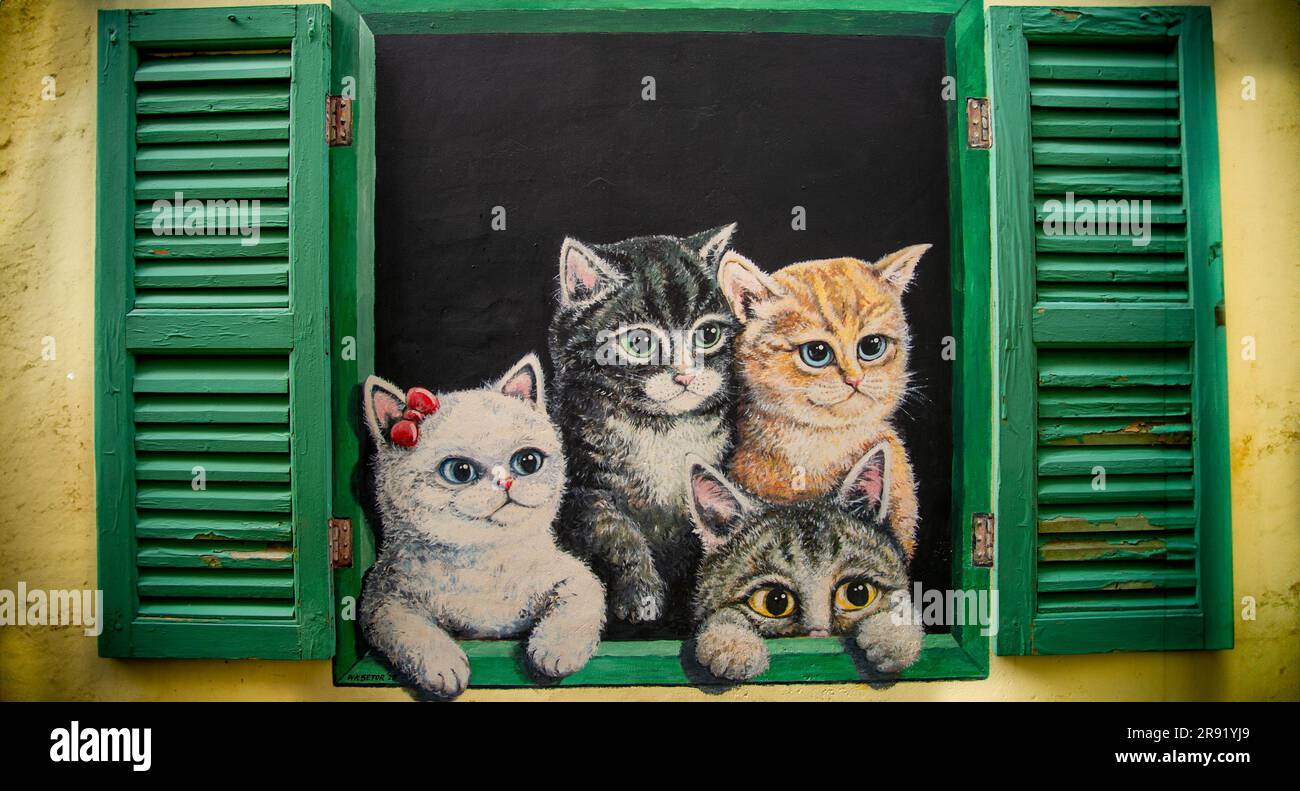 February 24 2023- George Town -Penang-Malaysia One of the famous murals on the walls of the old ...