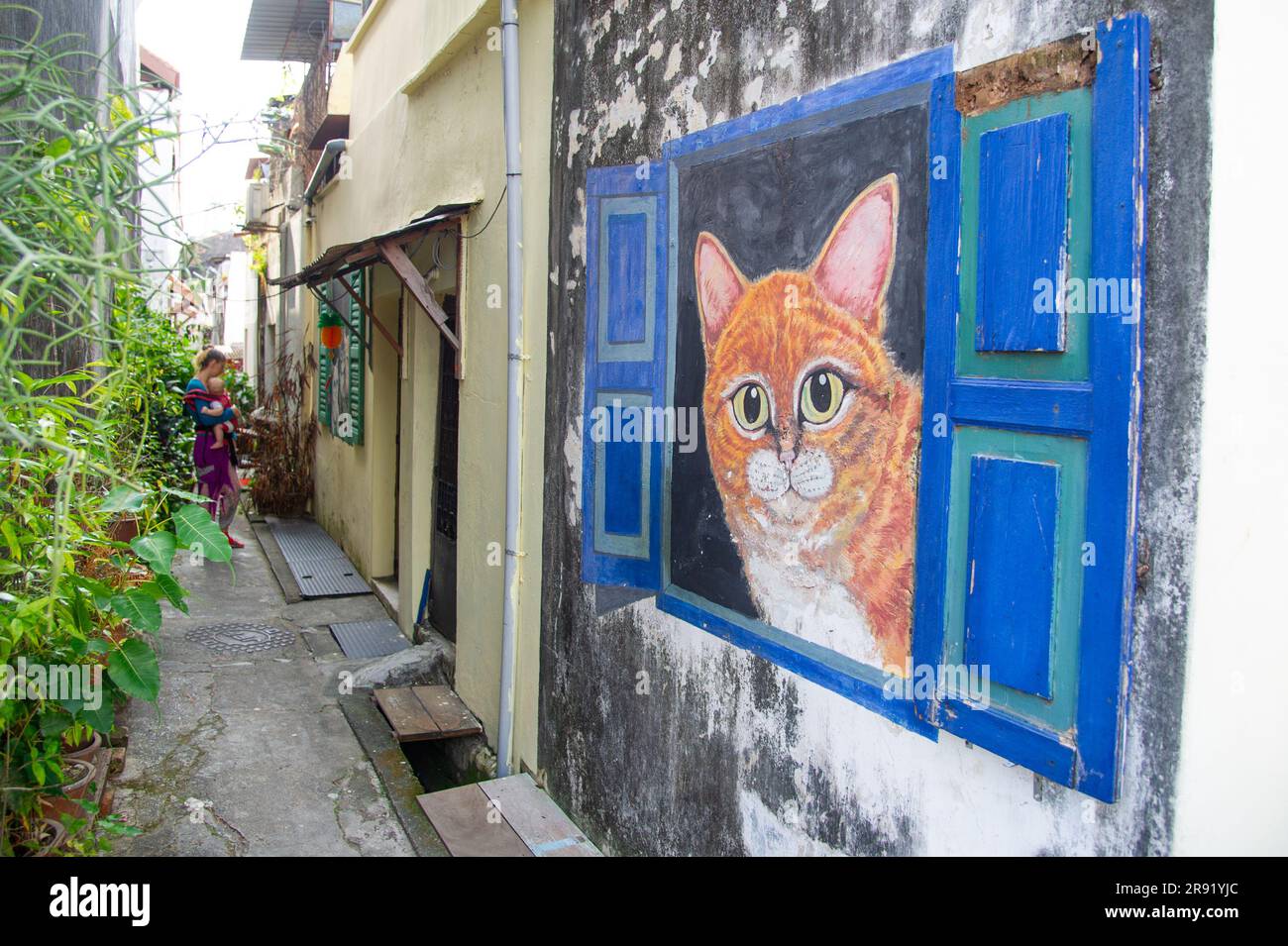 February 24 2023- George Town -Penang-Malaysia One of the famous murals on the walls of the old ...