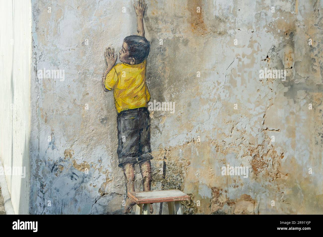 February 24 2023- George Town -Penang-Malaysia One of the famous murals on the walls of the old ...