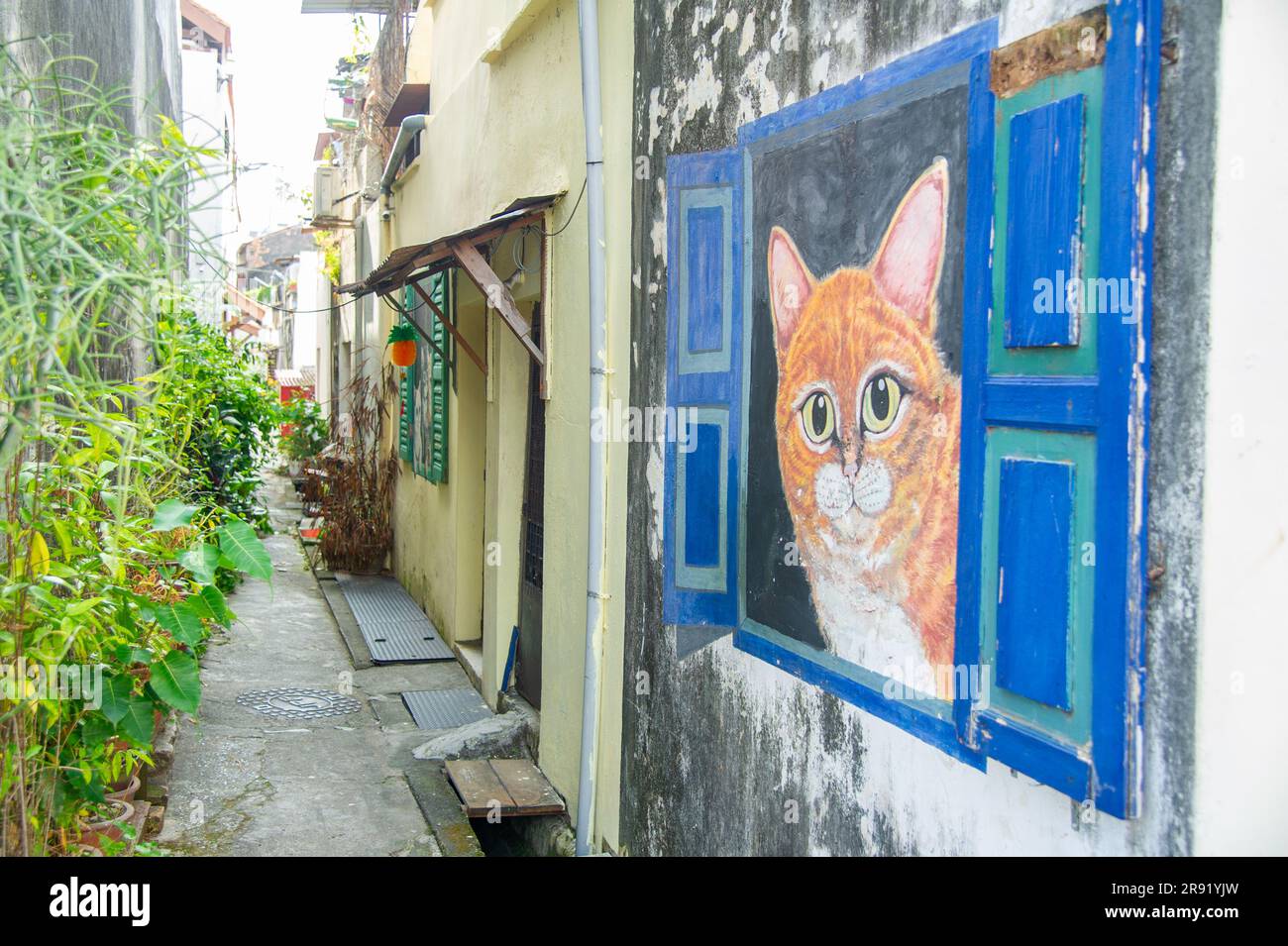 February 24 2023- George Town -Penang-Malaysia One of the famous murals on the walls of the old ...