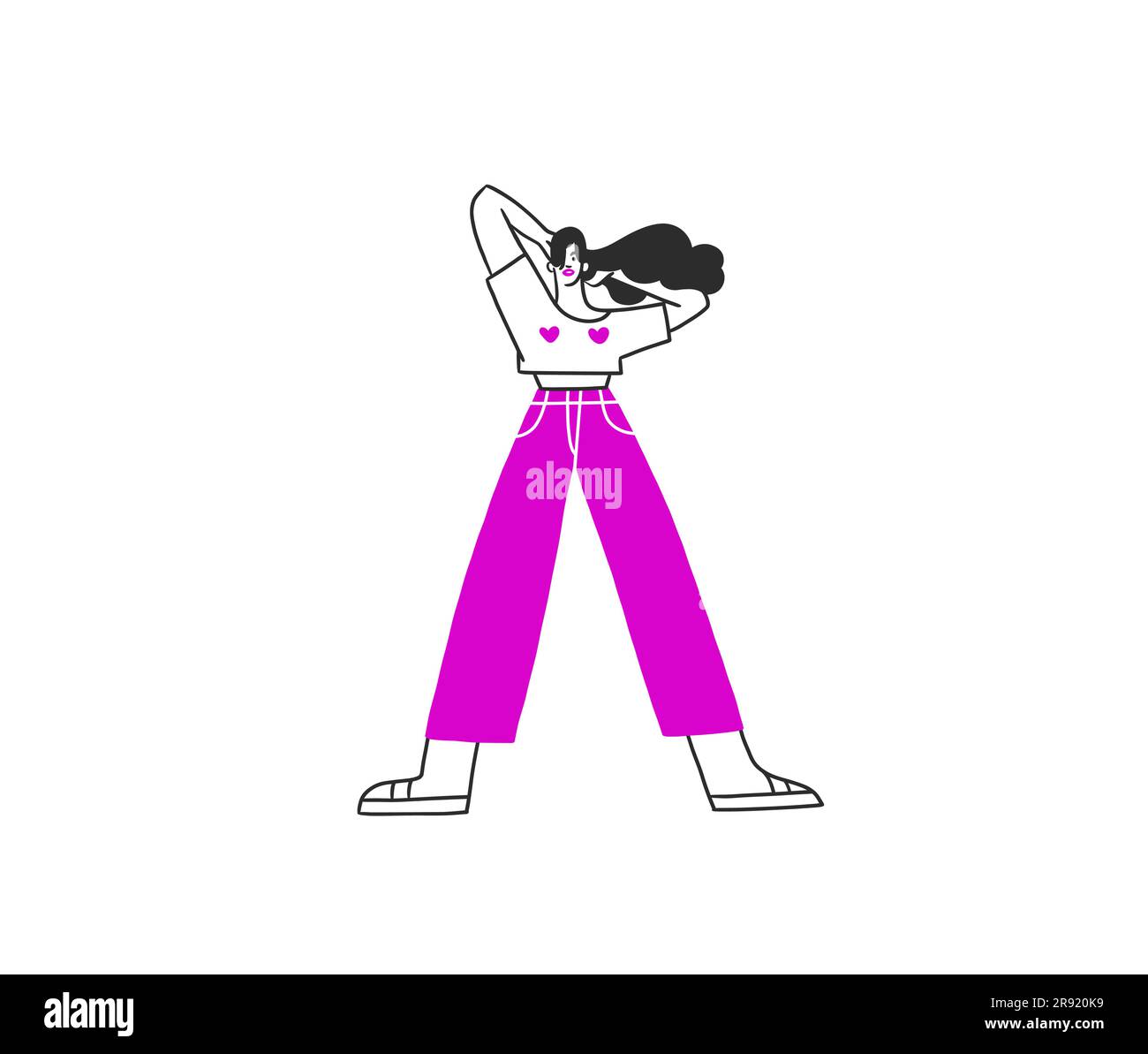 Vector doodle happy young girl character illustration simple line art ...