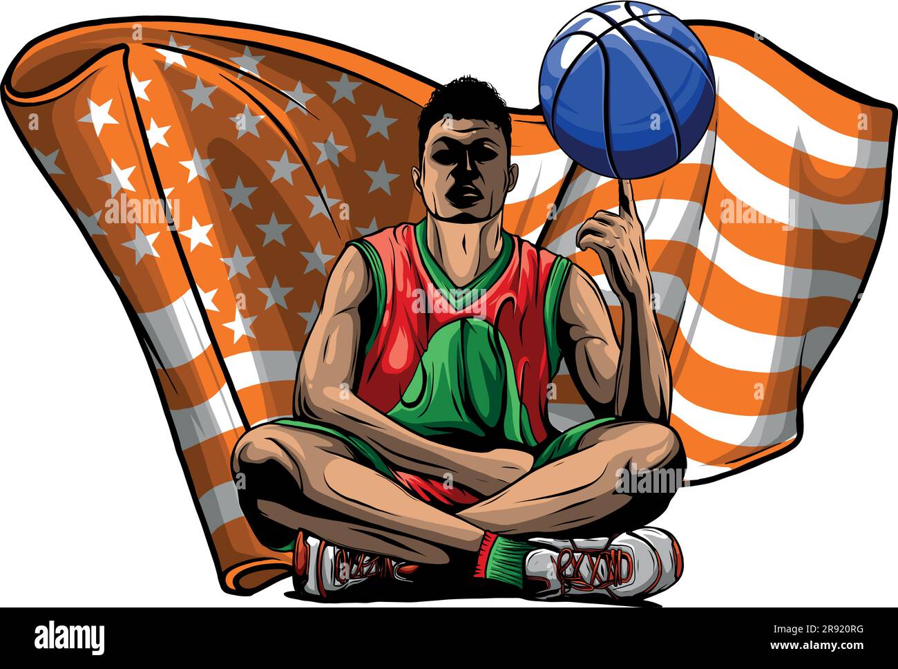 vector illustration of basketball player with american flag Stock ...
