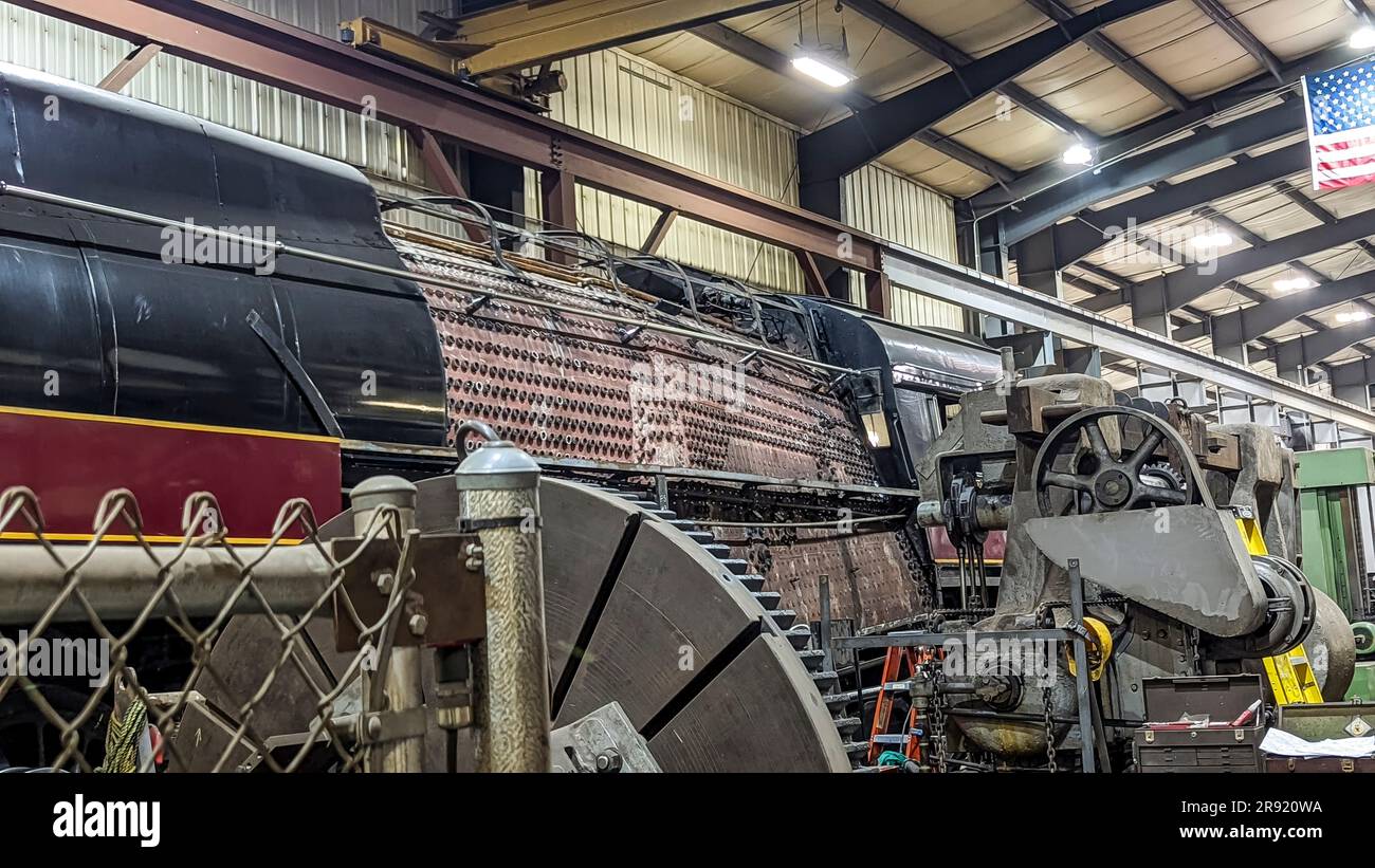 View of an Antique Steam Locomotive Being Repaired by Replacing Stay ...